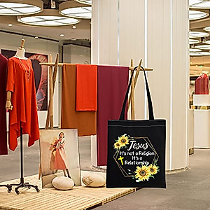 MBMSO Jesus Tote Bag It's Not a Religion It's a Relationship Shoulder Bag Christian Sunflower Gifts Religious Shopping Bags (Jesus TB-black)