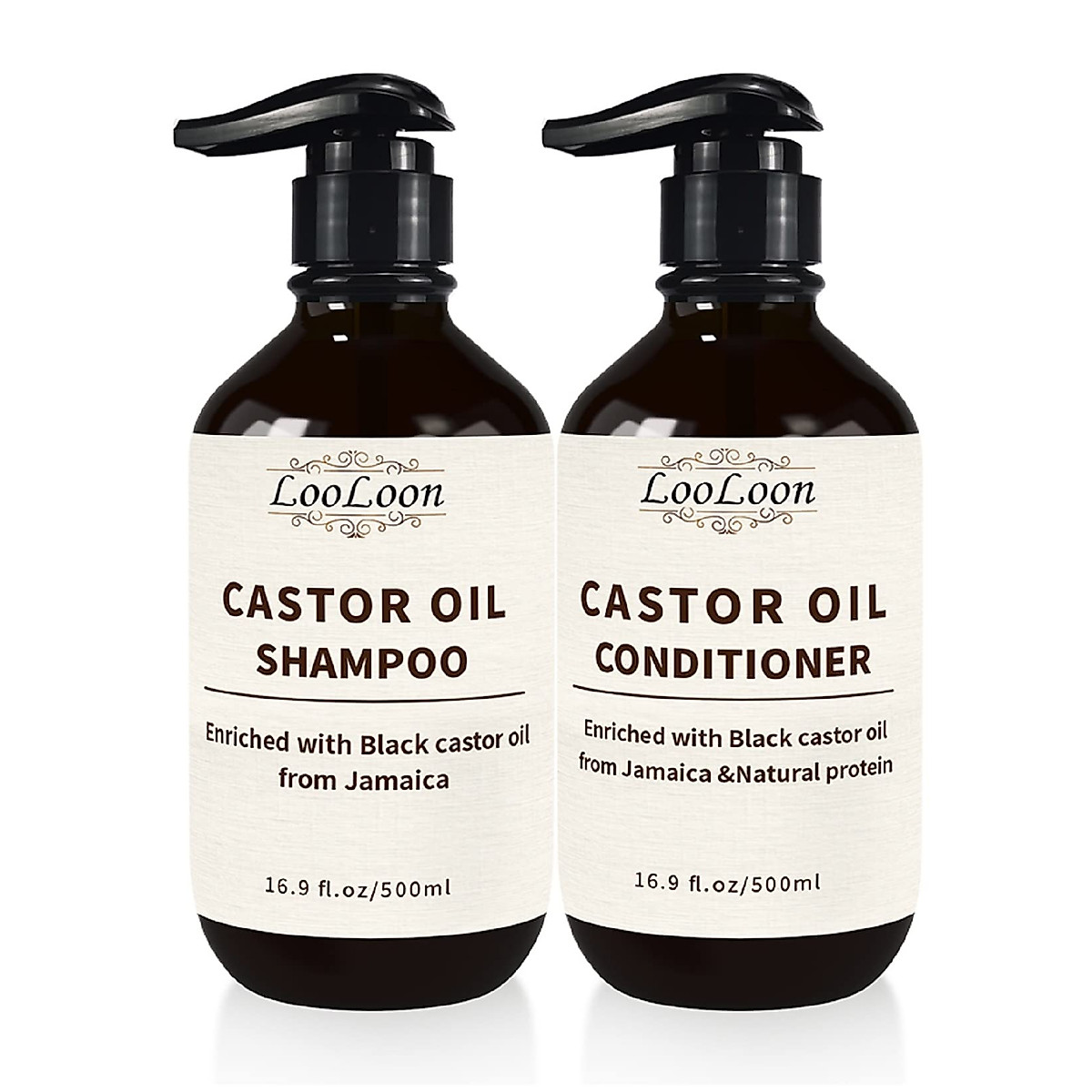 Castor Oil Shampoo and Conditioner for Hair Growth, Thinning Hair, Curly Hair 500ml (16.9 Oz): Pure Jamaican Black Castor Oil Shampoo for Men and Women; Black Castor Oil Shampoo and Conditioner Set