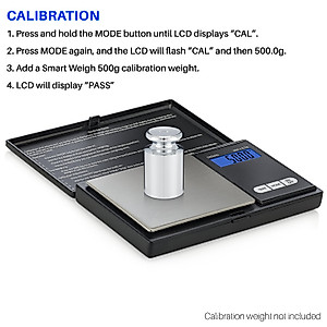 Smart Weigh Digital Pocket Gram Scale, 600g x 0.1g Digital Gram Scale, Jewelry Scale, Food Scale, Medicine Scale, Kitchen Scale Black, Battery Included