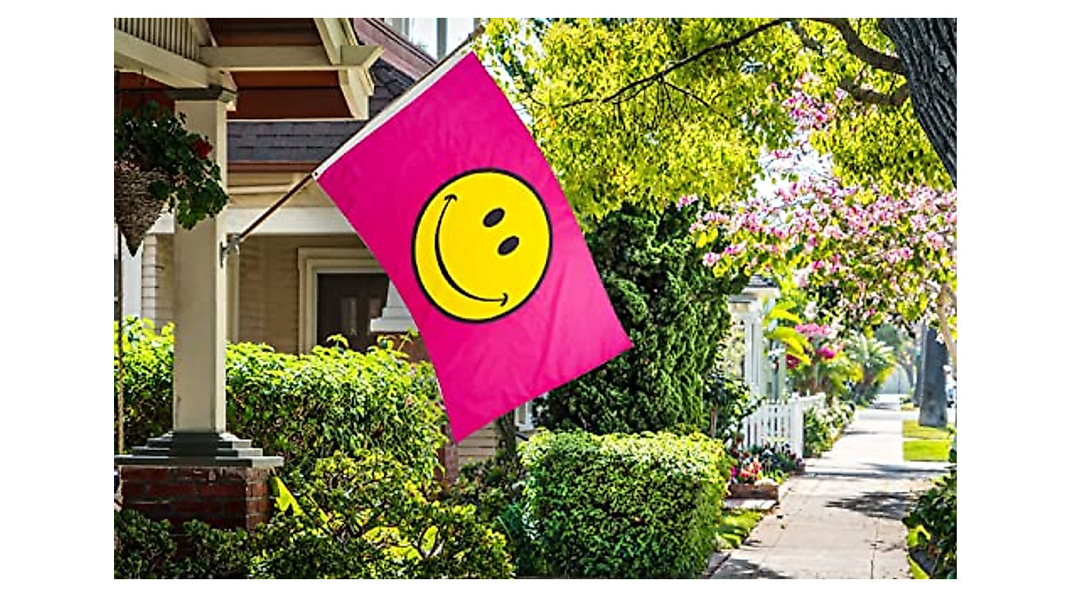 DANF 3x5 FT Pink Happy Face Flag Smile Flags Banner with Two Brass ...