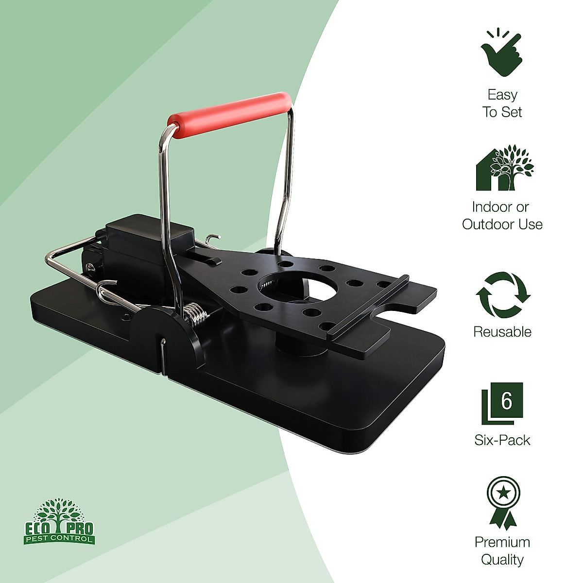 Mouse Trap by Eco Pro Pest Control | 6-Pack Reusable Small Rodent Traps | Indoor & Outdoor Mouse Traps | Easy Set Up, Quick Snap Kill Mice Traps (Bait Not Included) | Powerful Pest Control Traps
