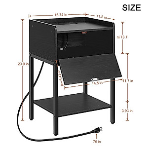 Night Stand with Charging Station, End Tables Living Room, Bed Side Table with Drawers, End Table with Storage, Small Side Table for Small Spaces, Night Table for Bedroom, Skinny Side Table for Couch