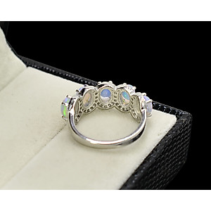 Natural Ethiopian Fire Opal Cabochon Ring 925 Sterling Silver October Birthstone Promise Ring Opal Jewelry Birthday Gift For Wife (Sterling Silver, 8.25 US)