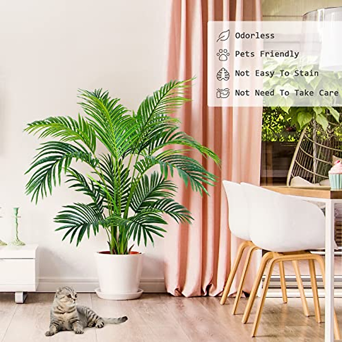 Worth Garden 4ft Artificial Areca Palm Plant, Fake Cane Palm Silk Tree ...