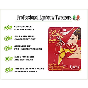 PROFESSIONAL Salon TWEEZERS with Easy Scissor Handle, The BEST PRECISION EYEBROW TWEEZERS Men/Women; PORTABLE Beauty Tools for Facial Hair, Ingrown Hair, Blackhead; Red 57RC; MADE IN MEXICO