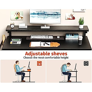 ODK Gaming Desk with Adjustable Monitor Stand (3.2", 4.3", 5.5"), 47 Inch Computer Desk with Storage Bag, Gamer Desk with Under-Desk Shelf, Simple Modern Style Laptop Desk for Small Space,Black