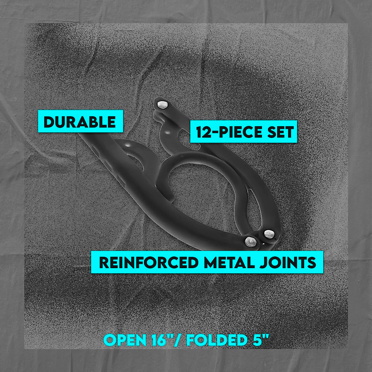 SE 12-Piece Set of Folding Ultra Compact Travel Hangers (Black & White), Open 16-Inches Folded 5-Inches