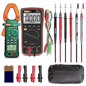 Auto Ranging Digital Multimeter and Clamp Meter - with Storage Bag Battery Alligator Clips Test Leads for AC/DC Voltage/Current Voltage Alert Amp Ohm/Volt Multi Tester Diode