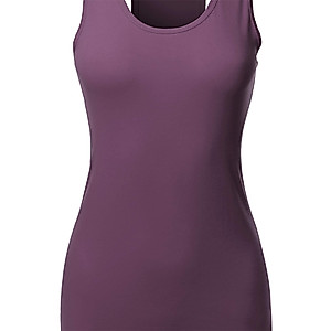 A2Y Basic Solid Soft Cotton Scoop Neck Racer-Back Tank Top Egg Plant L