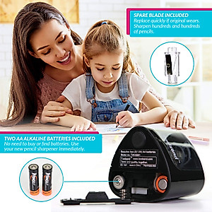 Electric Pencil Sharpener, Battery-Powered, Batteries Included, High-Speed Automatic, Best for Colored, No. 2 Wood Graphite Pencils, Home Office School Classroom Adults Kids, Straight Blade (Black)