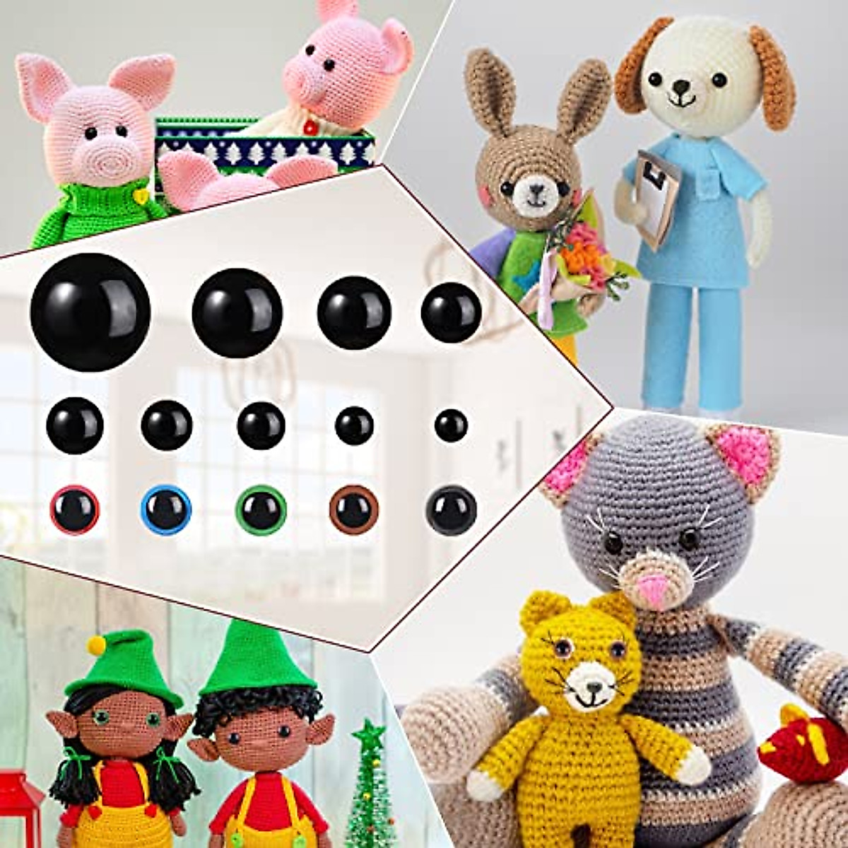 816 Pcs Safety Eyes for Crochet 6-30mm Plastic Colorful Safety Eyes for Amigurumi with Washers Black Stuffed Animal Eyes for Craft Teddy Bear