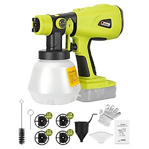 Paint Sprayer for Ryobi 18V One+ Battery, 200W Cordless Paint Sprayer HVLP Paint Gun Sprayer Gun with Brushless Motor, 4 Copper Nozzles for DIY Fence Chairs Painting(Battery not Included)