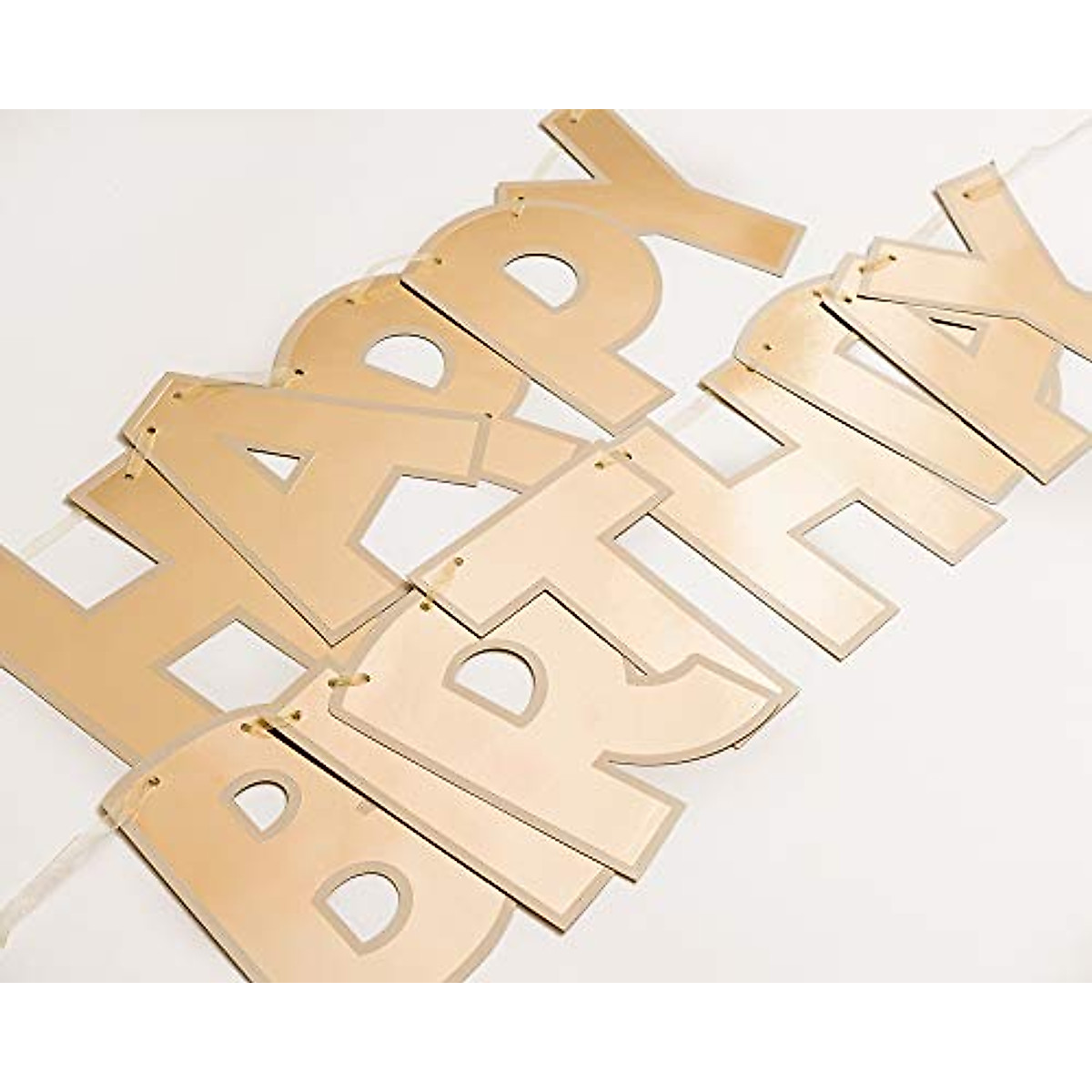 PapaKit Large Happy Birthday Premium Bunting Banner Decoration Baby Boy Girl Adult Party Supply (Metallic Gold with Accent Border)