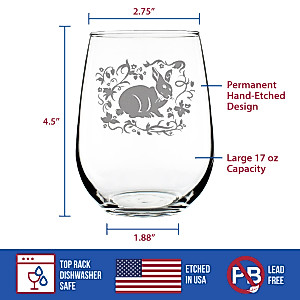 Berry Patch Bunny Rabbit Stemless Wine Glass - Fun Rabbit Gifts or Easter Bunny Decor - Large 17 Oz Glasses