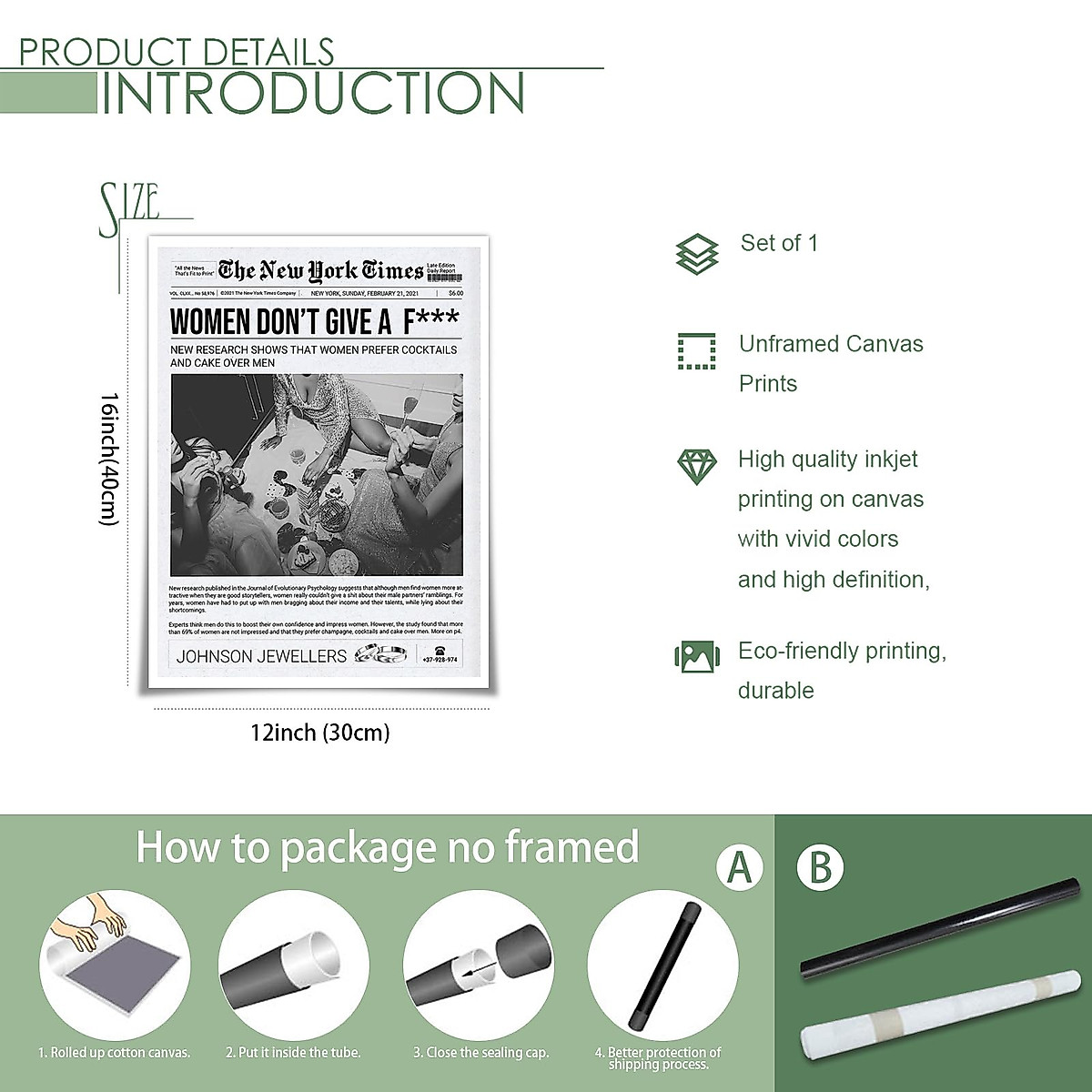 OPPQRRS Vintage Black White Canvas Wall Art, Trendy Girly Newspaper Dorm Aesthetic Poster, Funky Disco Ball Cocktail Prints, Humor Women Party Cake Pictures 12x16in Unframed