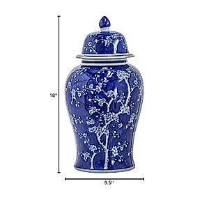 18" Porcelain Jar with Lid - Blue & White Cherry Blossom Print - Perfect for Any Room in Your Home