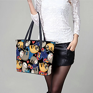 Fun Lovers with Sloths Women's Tote Bag PU Leather Shoulder Bag Handbags Purse For Work Shopping Travel