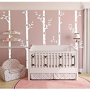 Giant Tree Wall Decals 5 Birch Tree Wall Stickers Woodland Wall Stickers for Baby Kids Nursery Bedroom Living Room Wall Decorations (100", White)