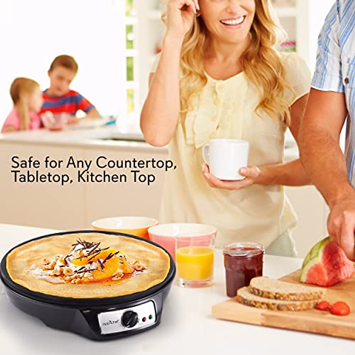 Electric Crepe Maker & Griddle -Easy to Clean Detachable Nonstick Cooktop - Cooks Crepes Bacon, Tortillas & Omelets - 12inch Cook Area with Adjustable Temperature - Includes Spatula & Batter Spreader