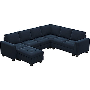 Belffin Velvet Modular Sectional Sofa with Storage Ottoman 6 Seater L Shaped Sectional Modular Sofa Couch with Reversible Chaise Convertible Corner Sectional Couch Blue