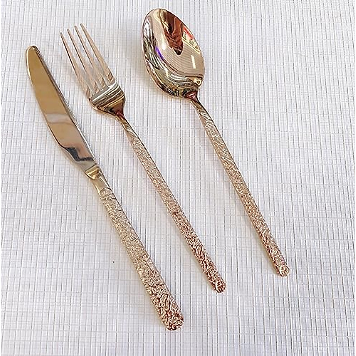 Silverware Set Flatware Rose Gold Hammered Cutlery Utensil Food-Grade Stainless Steel，Home Restaurant Small Business,Mirror Finish Tableware 24 Piece Service for 6