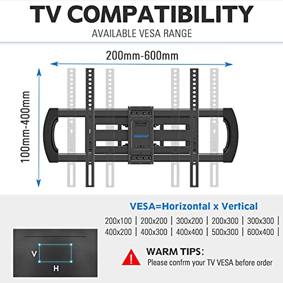 MOUNTUP TV Wall Mount, TV Mount Swivel and Tilt Full Motion for Most 42-82 Inch Flat Curved TVs, Wall Mount TV Bracket with Articulating Arm, Holds up to 100lbs Max VESA 600x400mm, Fits 12" 16" Studs