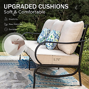 PHI VILLA 5 PCS Patio Furniture Sets with 1 x 3 Seater 5.75" Cushioned Deep Seating Bench, 2 x Swivel Sofa Chairs & 2 x Metal Cushioned Ottoman, Outdoor Furniture Deluxe Patio Set for Garden