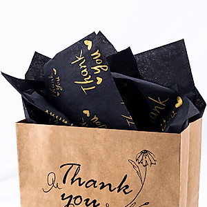 MR FIVE 30 Sheets Large Size Gold Thank You Tissue Paper Bulk,20" x 28",Thank You Tissue Paper for Packaging,Gift Bags,Gift Wrapping Tissue Paper for Graduation,Birthday,Party,Thanksgiving (Black)