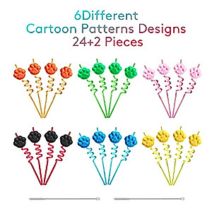 24 Paw Print Drinking Straws with 2 PCS Patrol Straws Cleaning Brush for Pet Dog Puppy Pals Cat Birthday Party Supplies Decorations Favors
