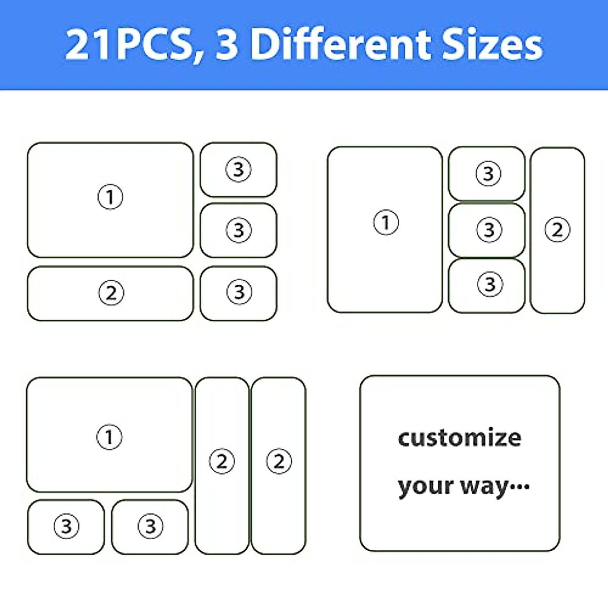 XIHOU 21 PCS Frosted Plastic Drawer Organizer Set, 3 Sizes Desk Drawer Divider Organizers and Storage Bins for Makeup, Jewelry, Gadgets for Kitchen, Bedroom, Bathroom, Office