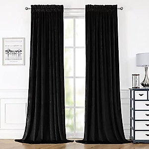 YURIHOME Black Velvet Curtains 84 Inches for Bedroom, Thermal Insulated Blackout Curtains- Room Darkening Sun Blocking Rod Pocket Window Drapes for Living Room, 2 Panels, 42 x 84 Inches