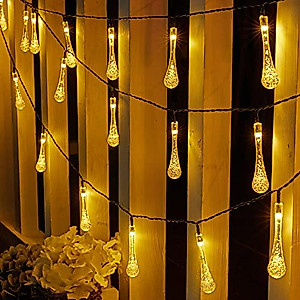 Solar String Lights Outdoor Waterproof, 2 Pack 80 LED 52 FT Total Solar Water Drop Lights with 8 Lighting Modes, Solar Powered Patio Lights for Garden Wedding Party Decor, Warm White