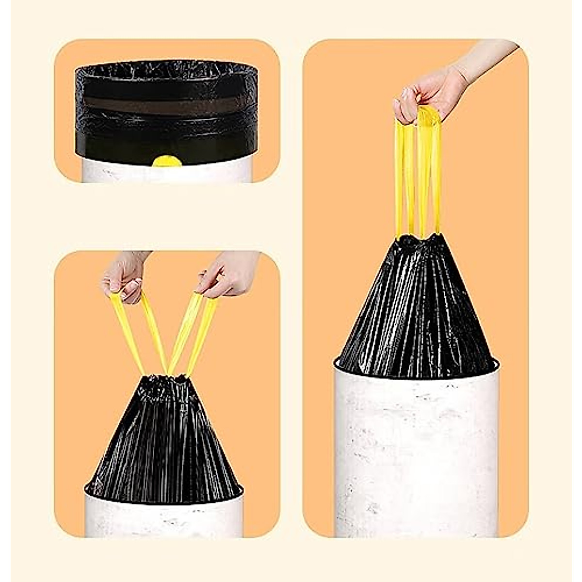100 Count Drawstring Trash Bags, Jixik 4 Gallon Thickened Garbage Bags 17.7" x 19.7" Unscented Trash Bags for Kitchen, Bathroom, Office Waste Bin Liners