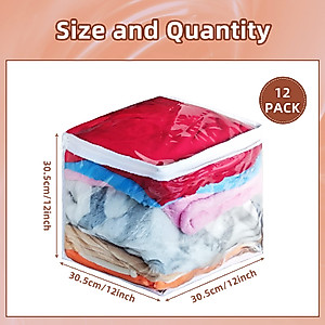 12 Pcs Large Clear Zippered Storage Bags - 12 x 12 x 12 Inches Blankets Storage Bags Plastic Storage Bags for Sweater Bed Sheet Organizer with Zipper for Closet Linen Sweater Bed Sheet Pillow