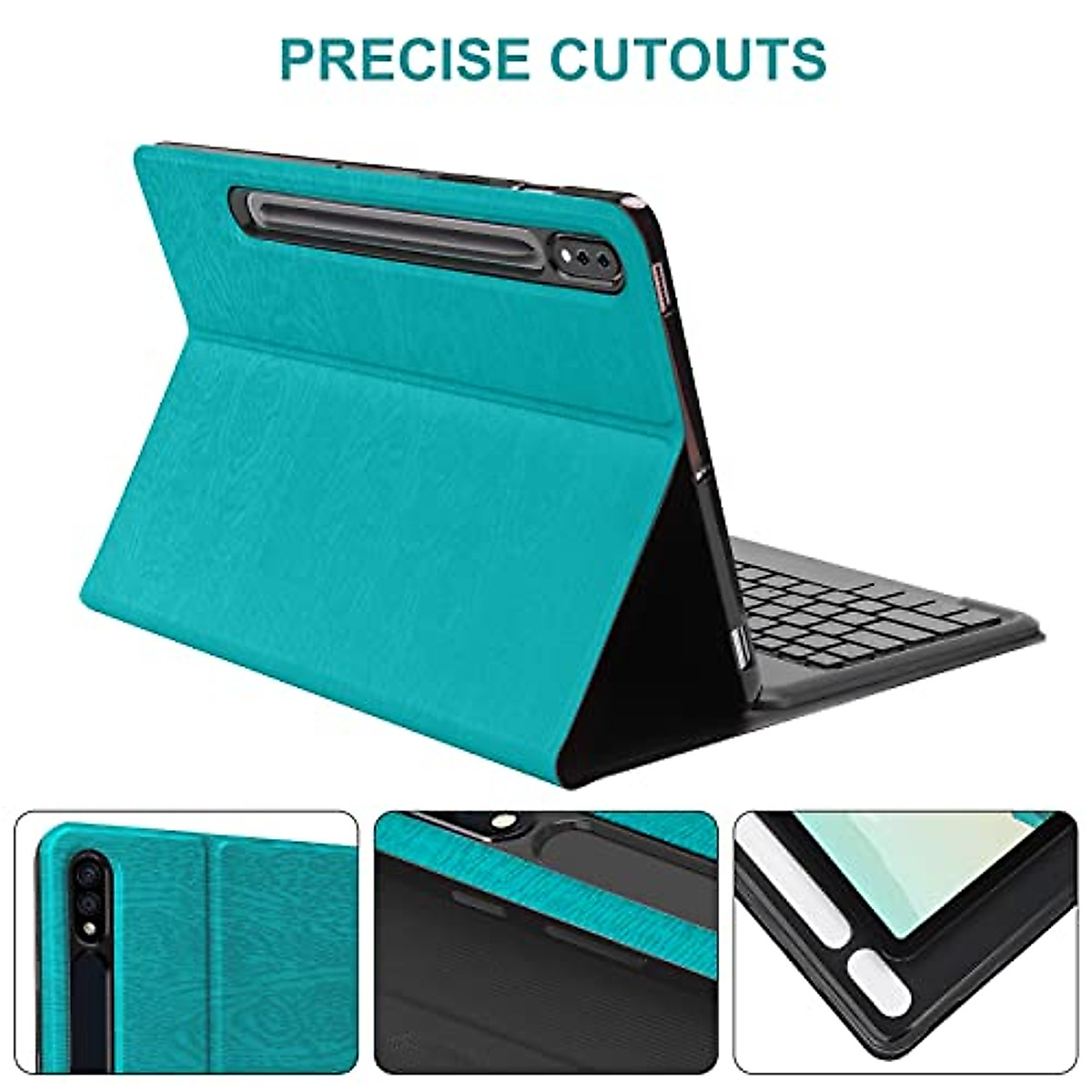 Samsung Galaxy Tab S8+/S7 FE Case with Keyboard 12.4 inch, Detachable Wireless Bluetooth Backlit Keyboard, Slim Smart Cover with S Pen Holder for Galaxy Tab S8+ 2022/S7 FE 2021/S7 Plus 2020, Green
