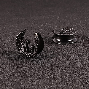 Maxbott 1 Pair Stainless Steel Mushroom Saddle Ear Plugs Tunnels Earrings Gauges for Ears Expander Body Piercing Jewelry (19mm(3/4"), Black)