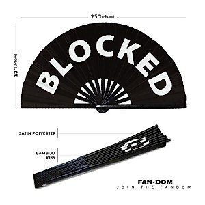 Blocked hand fan foldable bamboo circuit hand fan funny gag slang words expressions statement gifts Festival accessories Rave handheld Circuit event fan Clack fans (Black)