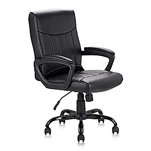 CLATINA Leather Office Executive Chair, Mid Back Computer Desk Chair with Lumbar Support and Padded Armrests, Ergonomic Adjustable Swivel Chair for Home, Black
