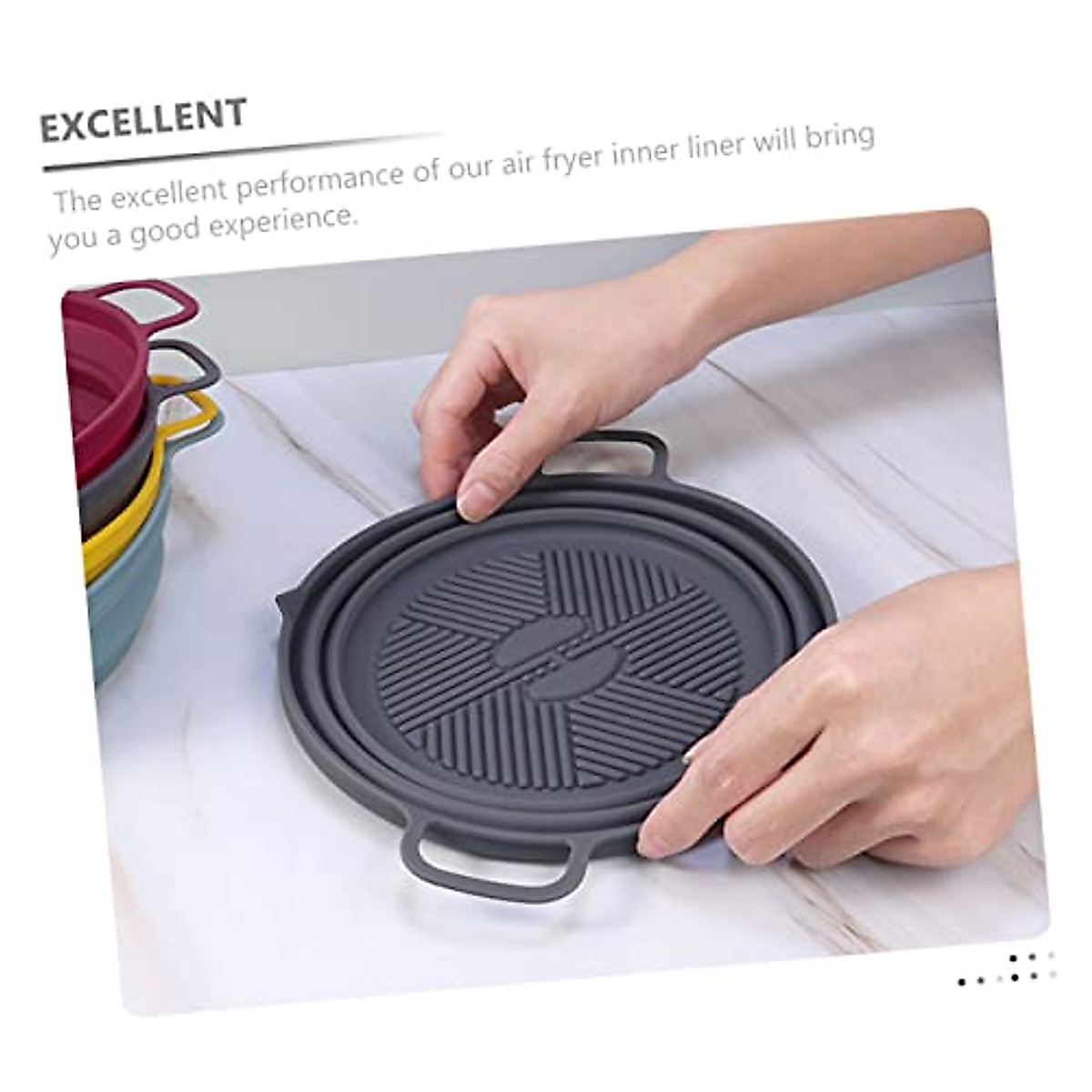 Alipis 2pcs Air Fryer Tray Silicone Bakeware Round Tray Non Stick Baking Sheet Folding Silicone Air Fryer Basket Air Fryer Liner Oven Liner Silicone Air Fryer Pad Reusable Air Fryer Mat