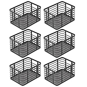mDesign Metal Steel Wire Storage Basket Bin w/Built-in Handle, Open Top Industrial Design for Closet, Shelf Organization; Organize Clothes, Accessories, Carson Collection - 6 Pack - Matte Black