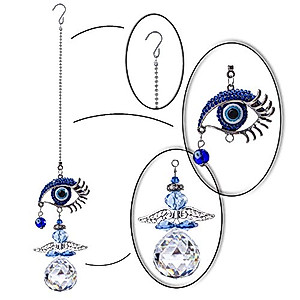 Hanging Crystal Angel Suncatcher Blue Evil Eye Protection and Good Luck Charm Chandelier Lamps Pendant(12.5in)