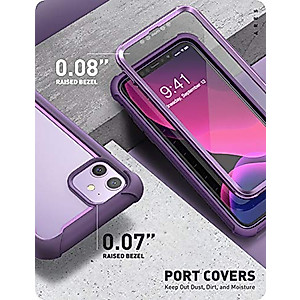 i-Blason Ares Case for iPhone 11 6.1 inch (2019 Release), Dual Layer Rugged Clear Bumper Case with Built-in Screen Protector (Purple)