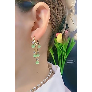 Jade Tassel Earrings Cat'S Eye Stone Earrings Natural Green Hotan Jade Jade Earrings Lucky Green Jade Handmade Earrings Hypoallergenic Jade Jewelry Gifts for Women Girls (Light Green)