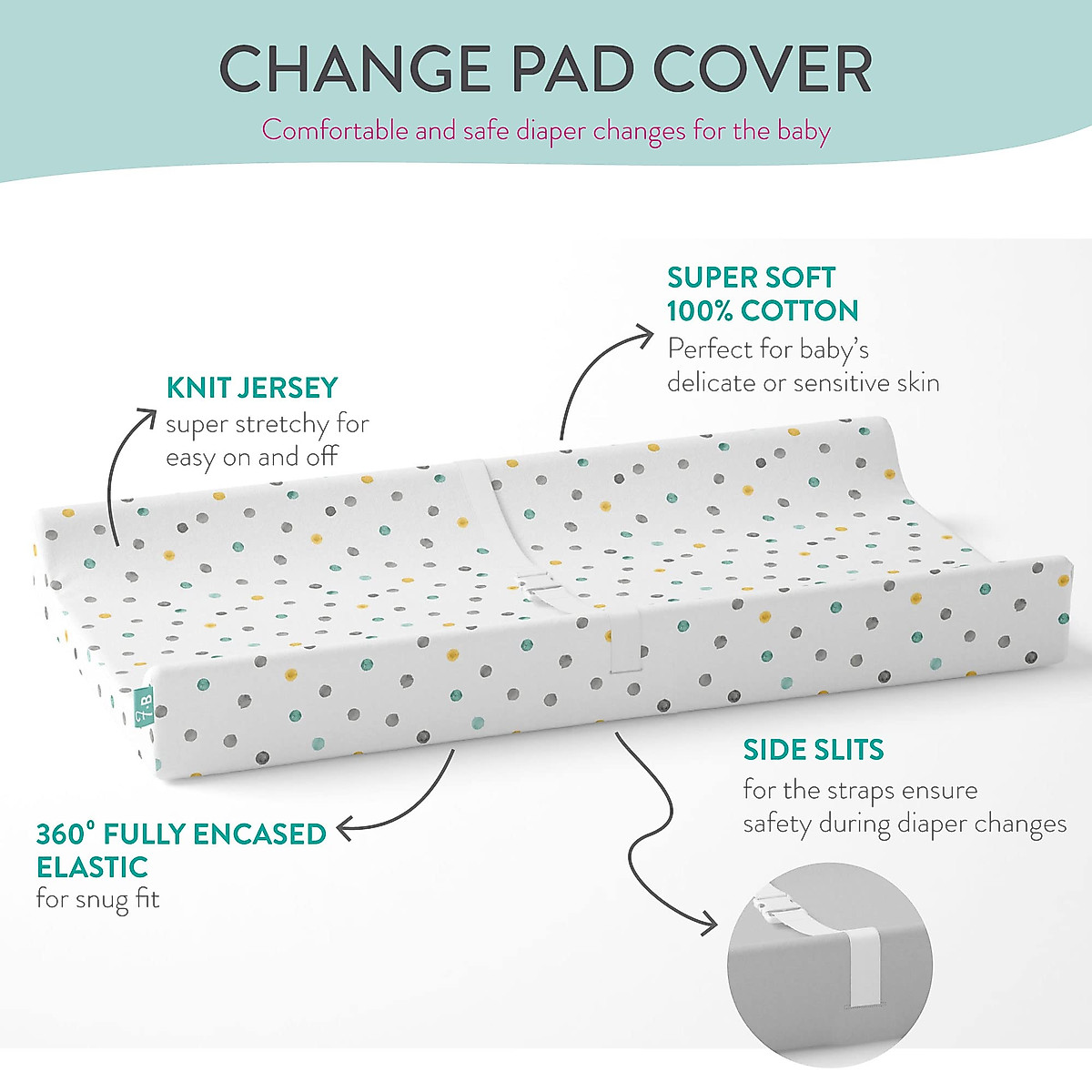 Featherhead™ 2-Pack Changing Pad Covers for Baby Boy & Girl - 100% Cotton Jersey - 16" x 32" - Ultra-Soft, Stretchy, & Lightweight Fitted Sheets (Polka Grey)