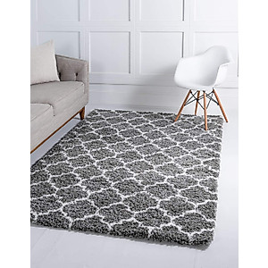 Unique Loom Rabat Shag Collection Area Rug - Marble (8' x 10' Rectangle, Gray/ Ivory)