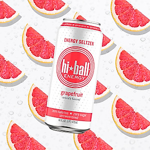 Hiball Energy Seltzer Water, Caffeinated Sparkling Water Made with Vitamin B12 and Vitamin B6, Sugar Free (4 pack of 12 Fl Oz), Grapefruit