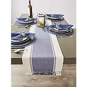 DII Dobby Stripe Woven Table Runner, 13x72-inch, French Blue