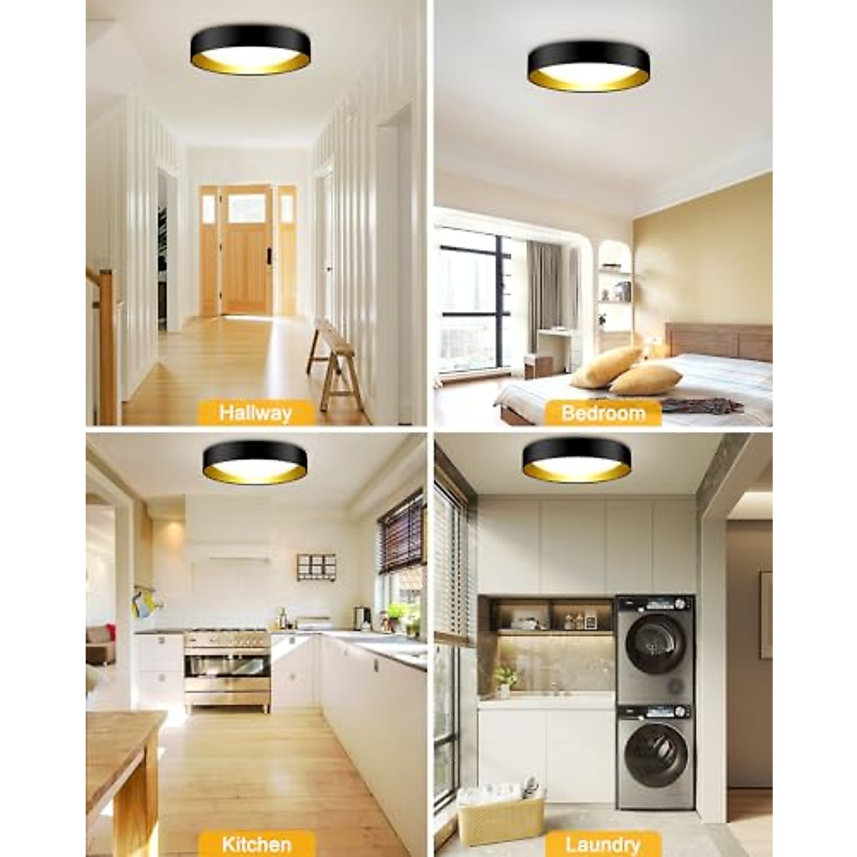 Flush Mount Ceiling Light Fixtures - 2Pack LED Ceiling Light Fixture 30W[375W Equiv] 3000LM Dimmable Bedroom Ceiling Lights, 3000K/4000K/5000K Black Ceiling Light for Bedroom Kitchen Hallway Closet