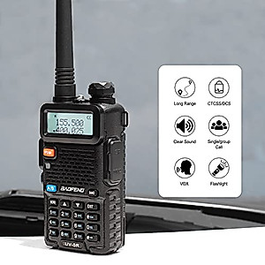 BaoFeng Radio UV-5R 8W 2Pack Handheld Ham Radios (VHF & UHF) with High Gain Antenna and Programming Cable (2Pack) (M)