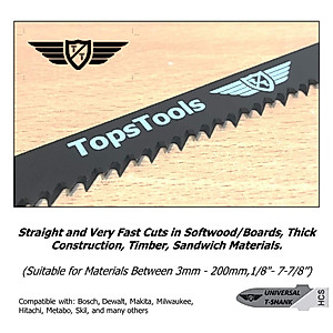 5 x TopsTools JSTT1044D T1044D 10" (250mm) Long Clean and Fast Cuts Wood Cutting Jigsaw Blades Compatible with Bosch, Dewalt, Makita, Milwaukee and many more